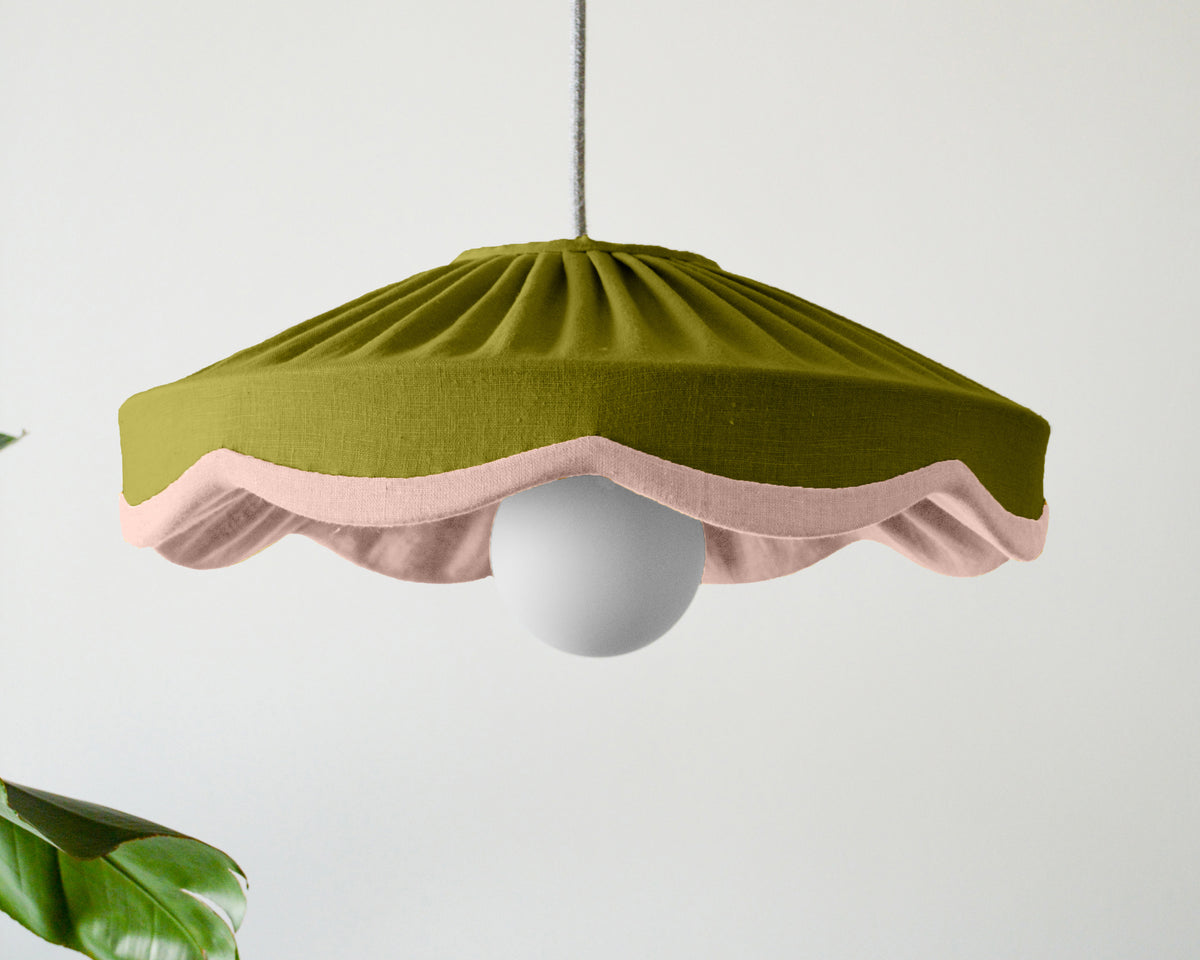 Green & pink linen scallop lampshade – lumelighting